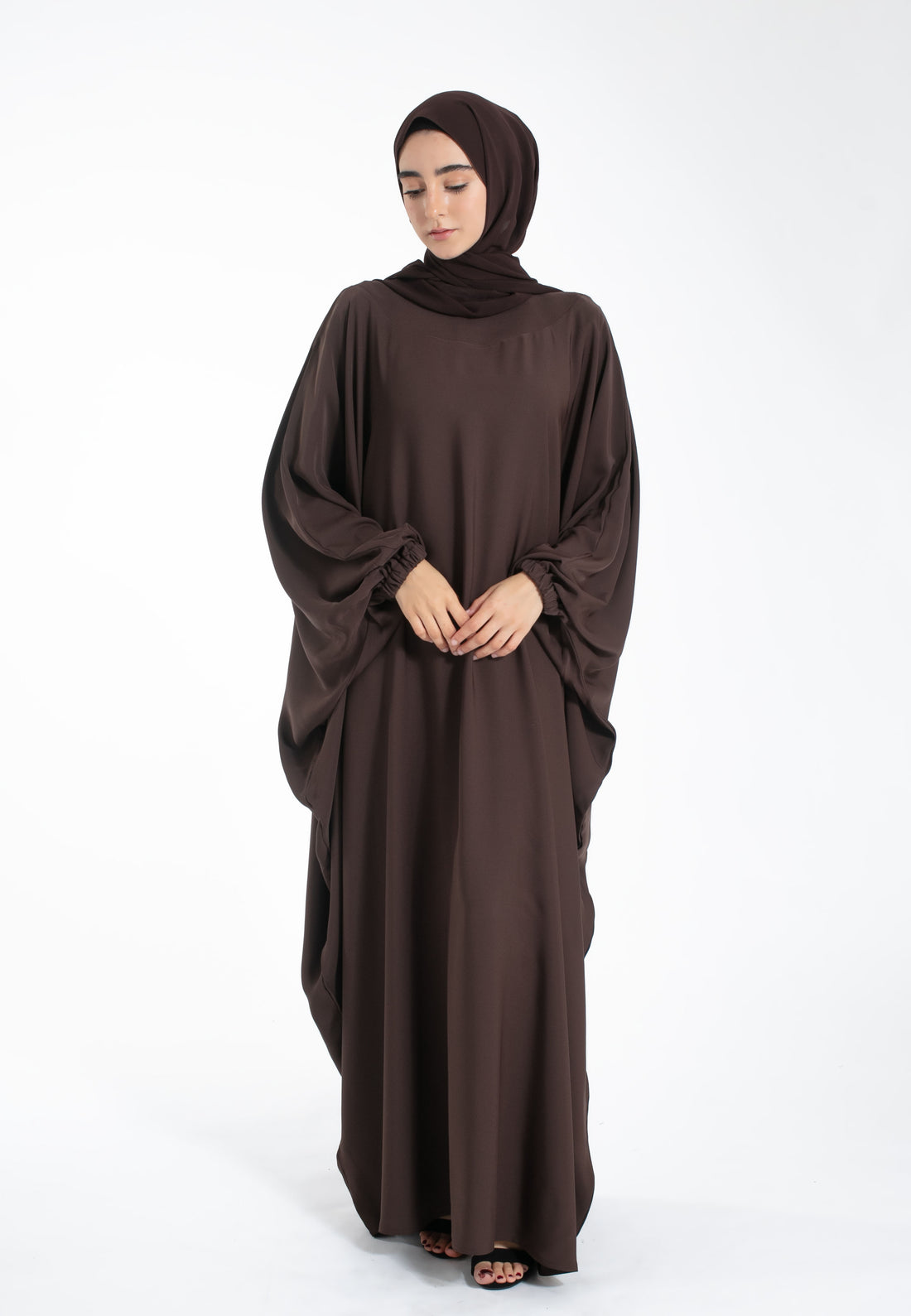 Plain Brown Farasha Abaya with Cuff Sleeves | Abaya Lounge | Luxury ...